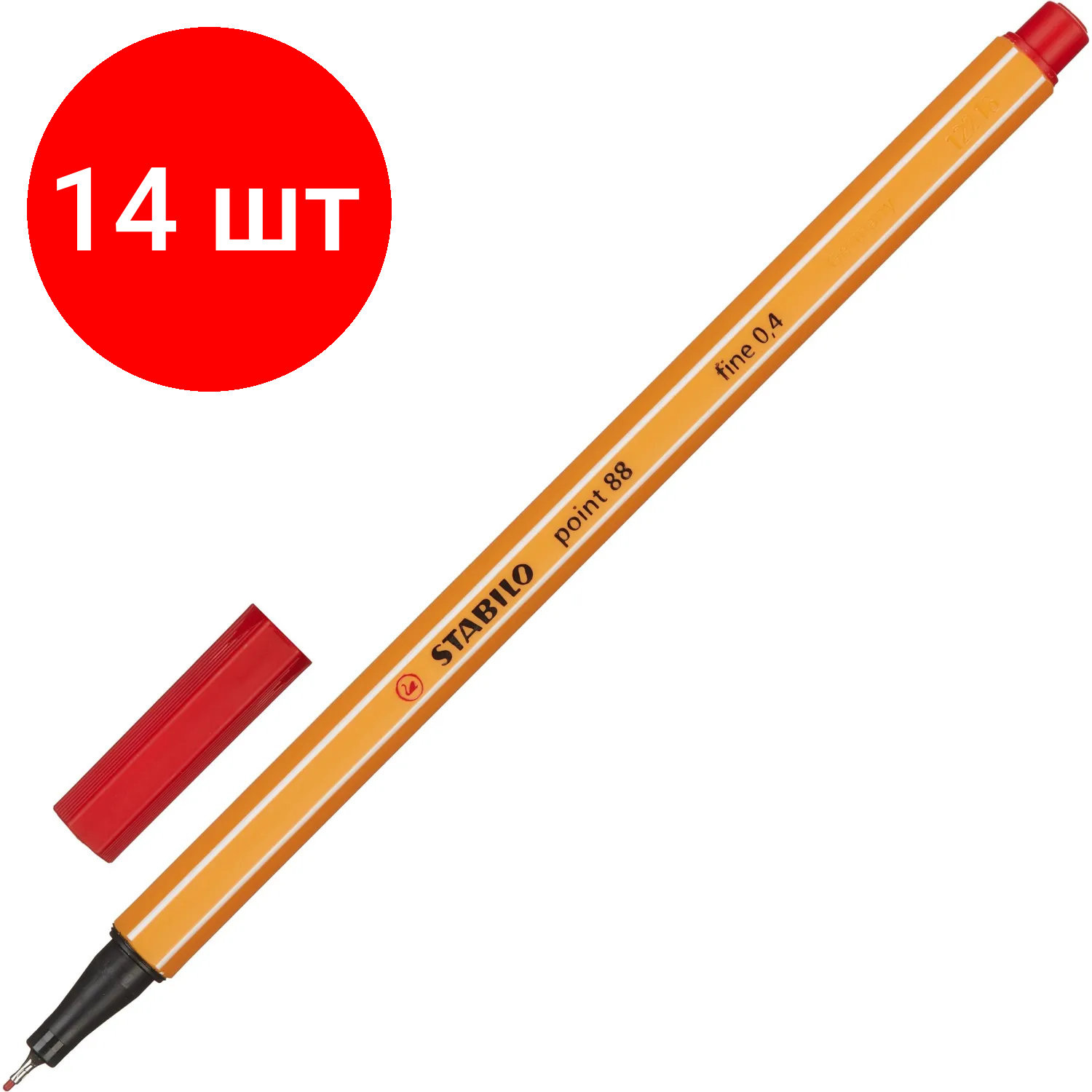Комплект 14 штук, Линер STABILO Point 88/40 0.4мм красный