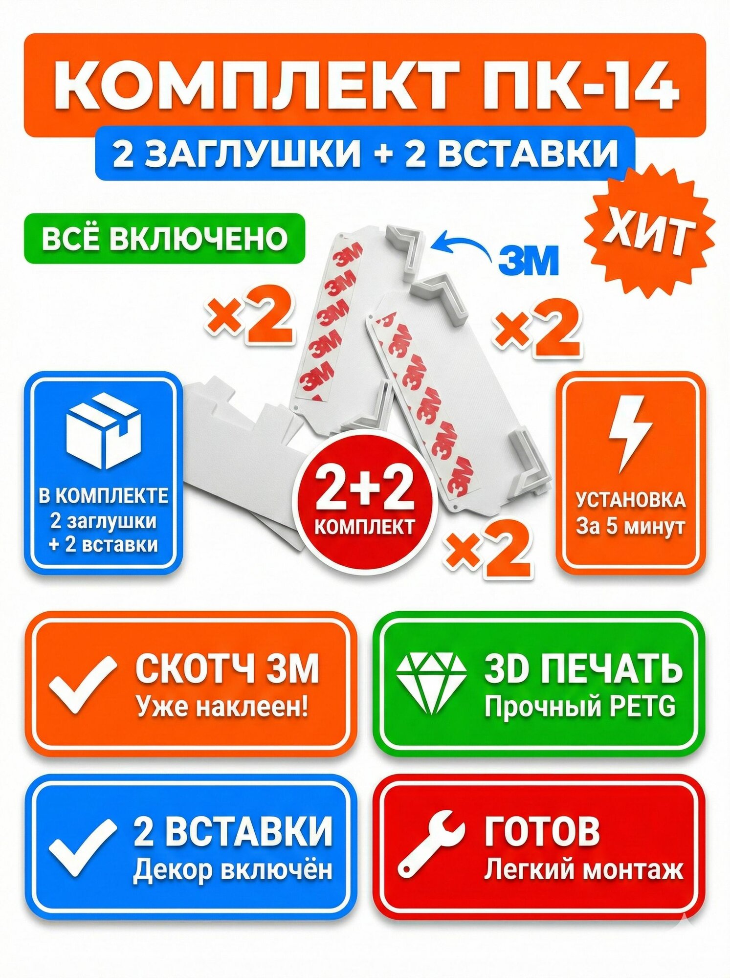 Торцевая заглушка для ПК-14 комплект 2 шт, белая