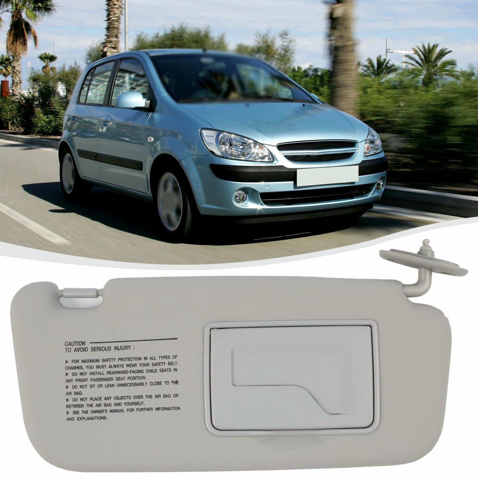 Солнцезащитный козырек OEM для Hyundai GETZ 2002-2012, серый пластик, 852201C000QS/852101C000QS — простая установка