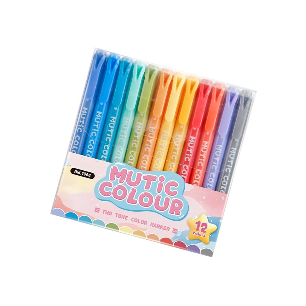 Двуглавый студенческий креативный цветной флуоресцентный маркер highlighter-набор из 12 цветов