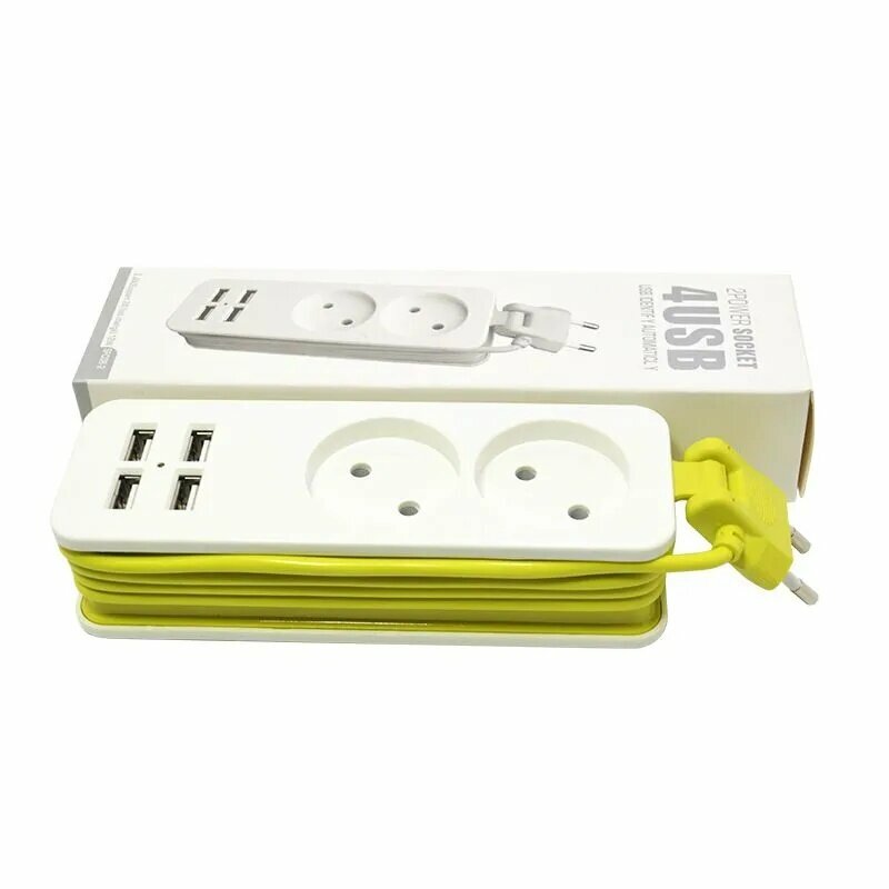 Удлинитель сетевой, зарядное устройство с USB. Провод питания 1,5 метра. S-CT2-1,5U WHITE/GREEN ТМ