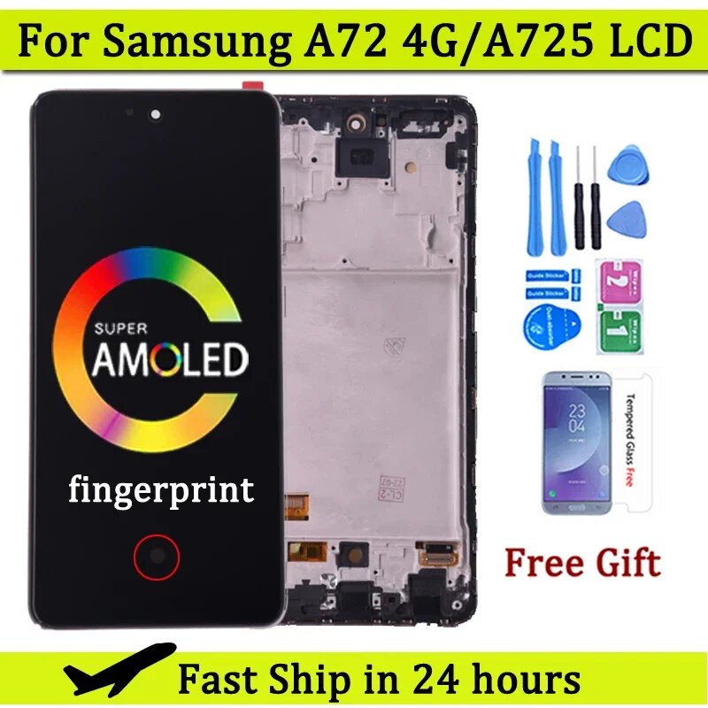 A72 ЖК-дисплей 6,7 дюйма AMOLED для Samsung A72 4G ЖК-дисплей с цифровым Silver with Frame