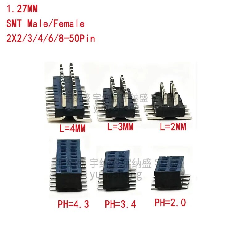 SMT гнездовой штыревой разъем 2X2/3/4/5/9/10P 50P 1.27мм Female PH2.0MM, 2X12P