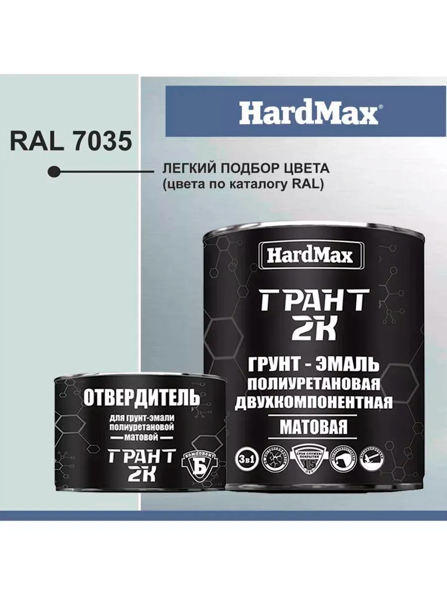 Грунт-Эмаль полиуретановая матовая RAL 7035 1,9кг + 0,29кг