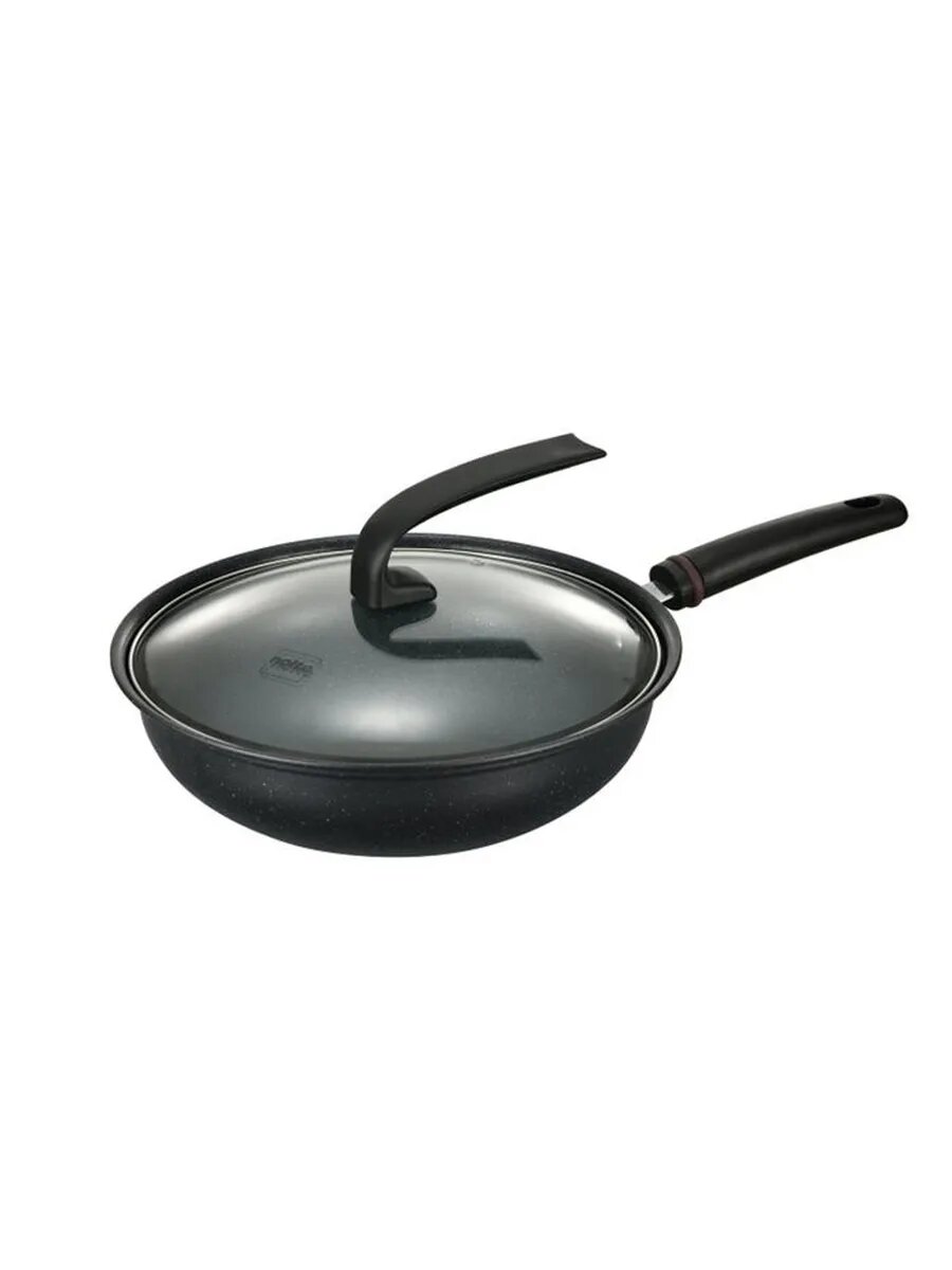 Сковорода 32см с крышкой, мафан камень, чёрный обсидиан