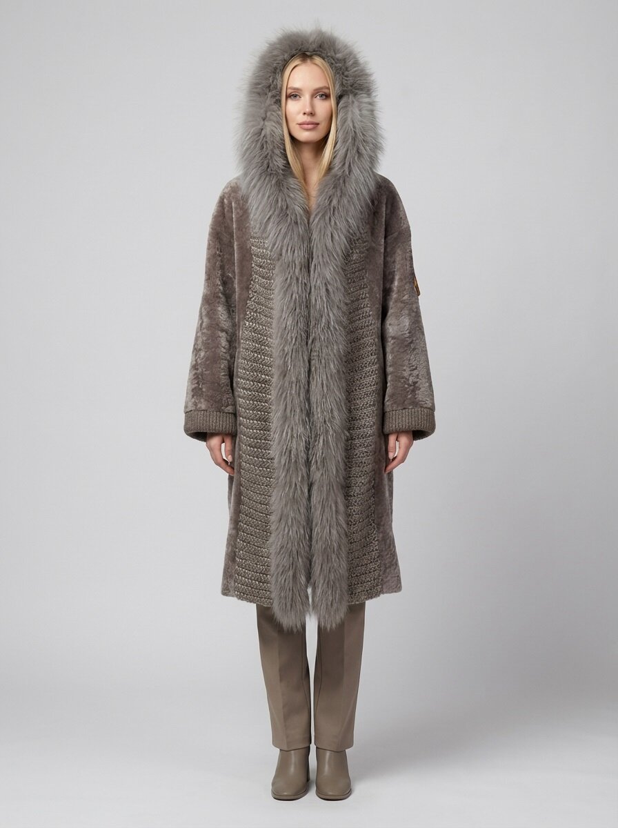 Дубленка из овчины с мехом ламы, размер 48 (L)