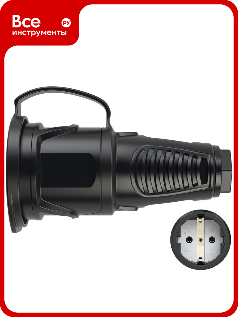 Розетка кабельная PCE 16A 220V 2P+E IP54 корпус крышка черный, маркер черный