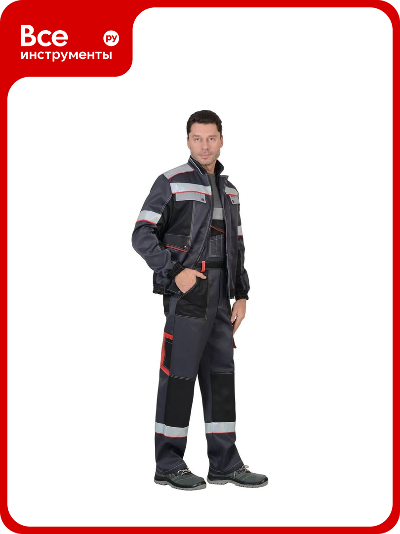 Костюм сириус "Полином": муж, кур. кор, п/к. т. серый со св. сер, черн, крас, и СОП 50мм. р.104-108/182-188 (ЧЗ) 100055