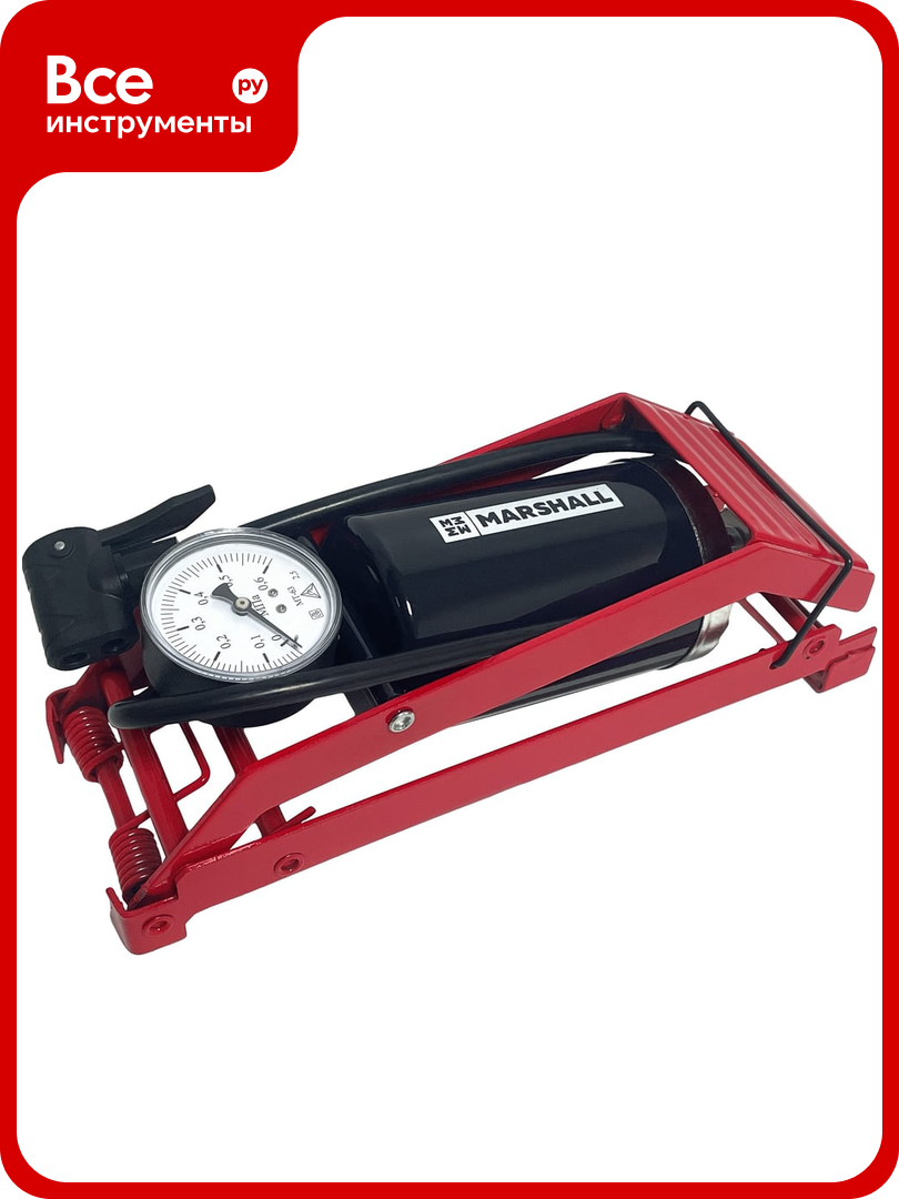 Воздушный ножной насос 500см3 MARSHALL MR0112 с фиксатором педали, встроенным манометром и одним цилиндром