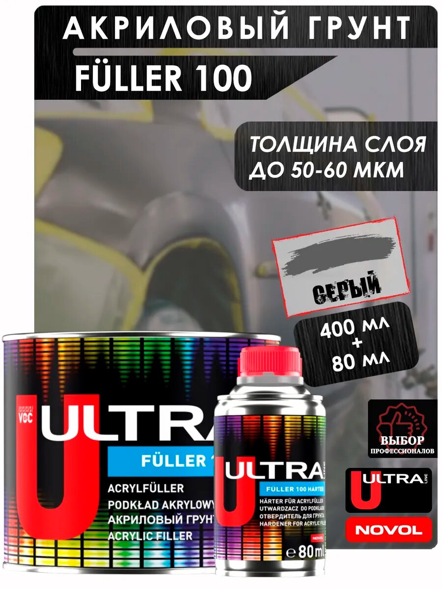 Акриловый грунт-наполнитель "FULLER 100", серый, 400+80 мл
