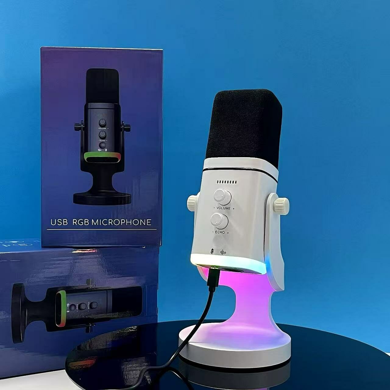 Динамика RGB, шумоподавление, игра, ведущий, конденсаторный микрофон - белый