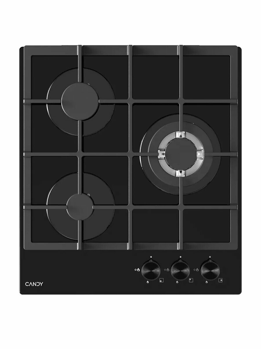 Газовая панель Candy CHXG53CWB, 3 комфорки, поворотные переключатели, чёрная