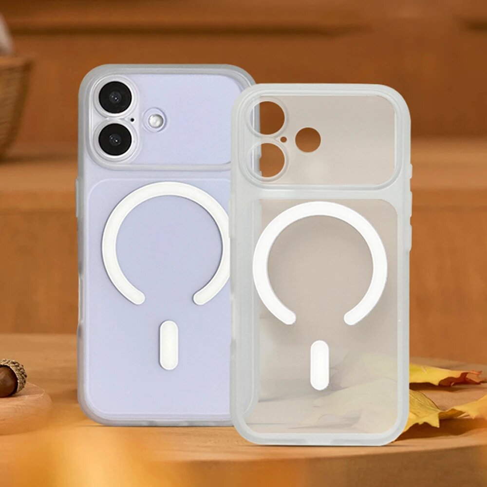 Магнитный чехол со съемным объективом и большим окном для iPhone 17, Air 16, 15, 14, 13 Pro Max, полупрозрачный чехол для беспроводной зарядки Magsafe