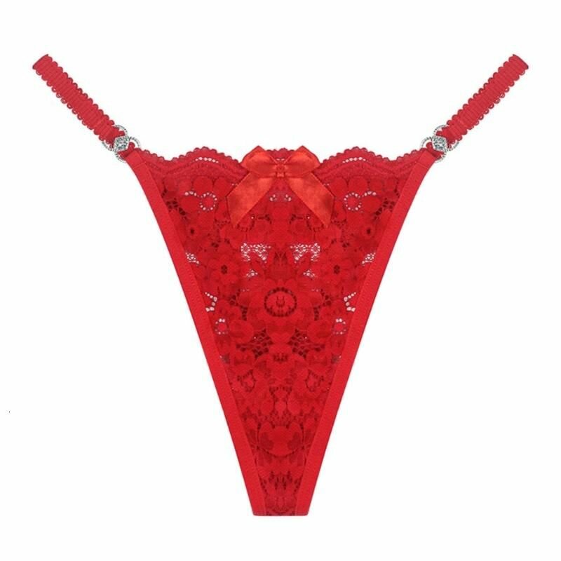 Женские прозрачные трусики-стринги с кружевами, красный - S