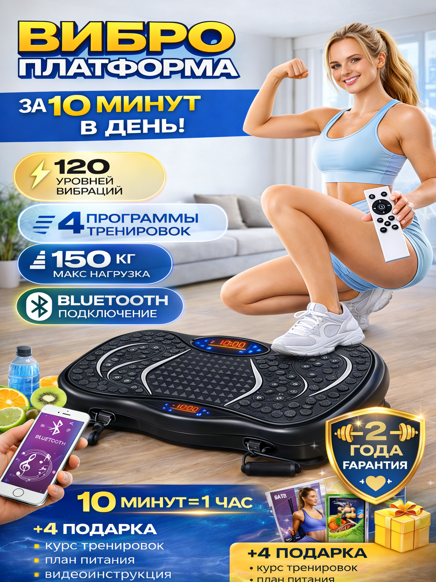 Виброплатформа тренажер для похудения, кардио, степпер для ног, антицеллюлитный, нагрузка 150 кг