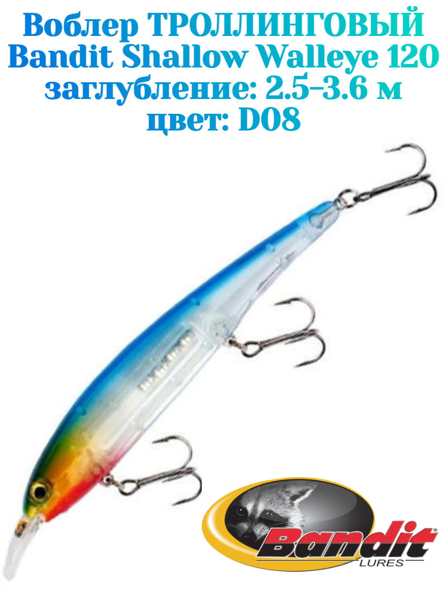 Воблер Bandit Shallow Walleye 120F original цвет D08 вес 17,5гр. заглубление 2.5-3.6 м.