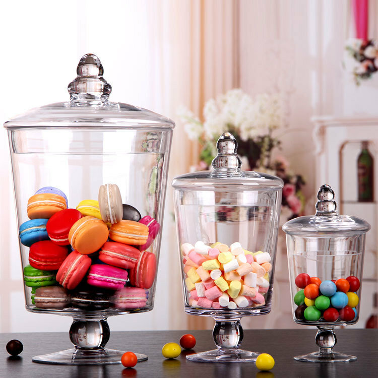 Прозрачная стеклянная банка для хранения в европейском и американском стиле, креативный набор банок для конфет, свадебное мягкое украшение, десертный стол с крышкой, бутылка для хранения