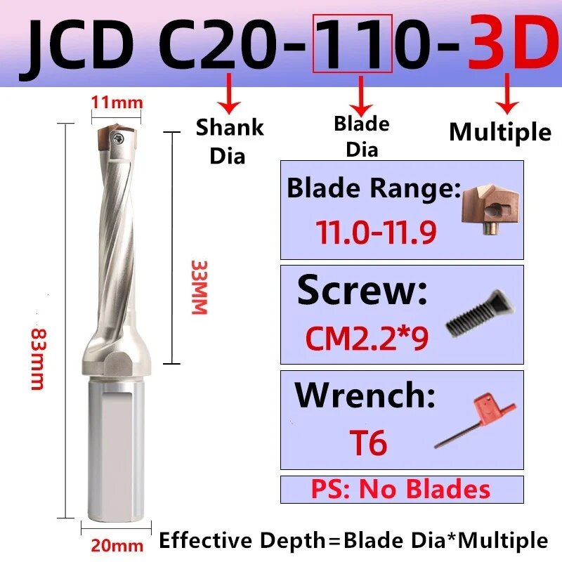 Держатель сверления JCD C20-110-3D, Shank Dia 11mm, Blade Dia 11.0-11.9, Multiple