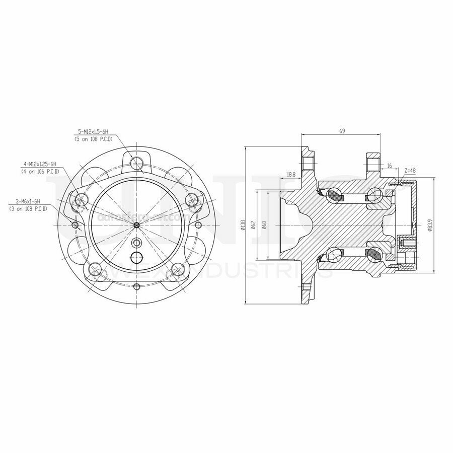 UNIO HUB20317 Ступица задняя (с ABS) Chery Tiggo 7 Pro 20-, Tiggo 7 Pro Max 22-, Exeed LX 22-
