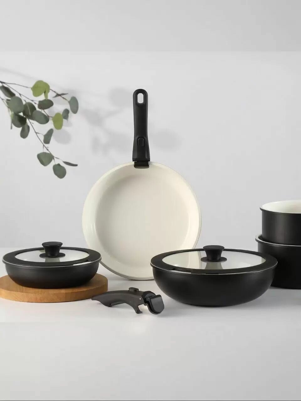 Набор посуды DANIKS алюминиевая, антипригарное покрытие, индукция, 9 предметов, черный