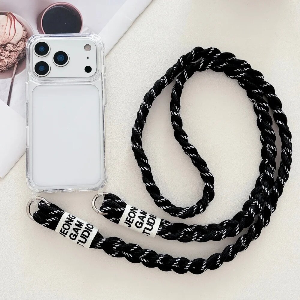 Прозрачный чехол через плечо с длинным ремешком для iPhone 17 16 Pro Max Айфон XS макс, BlackWhite