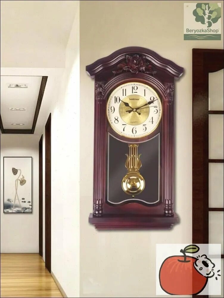 Настенные часы "Деревянные с боем и мелодией, Японский механизм", 50 см х 27 см