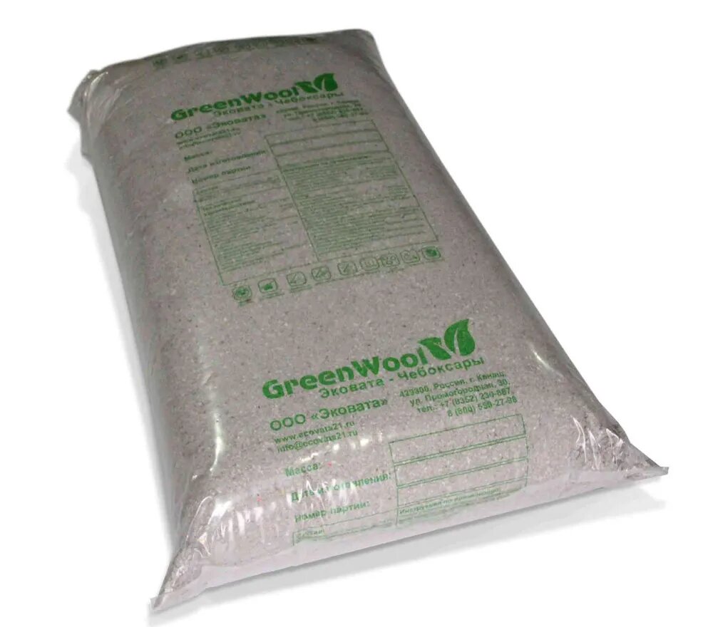 Утеплитель Эковата GreenWool (Канаш), 1 мешок 16 кг