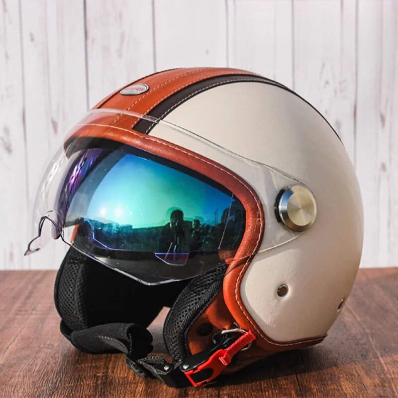 Коричневый кожаный оригинальный DOT ECE 3/4 шлем с открытым лицом MT Capacete мотоциклетный шлем JET скутер велосипед полушлемы Cascos Para Moto