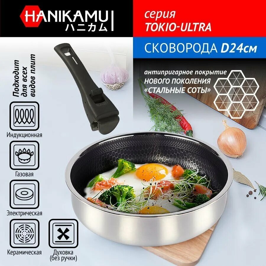 Сковорода Hanikamu, 24 см, без крышки, со съемной ручкойСковор