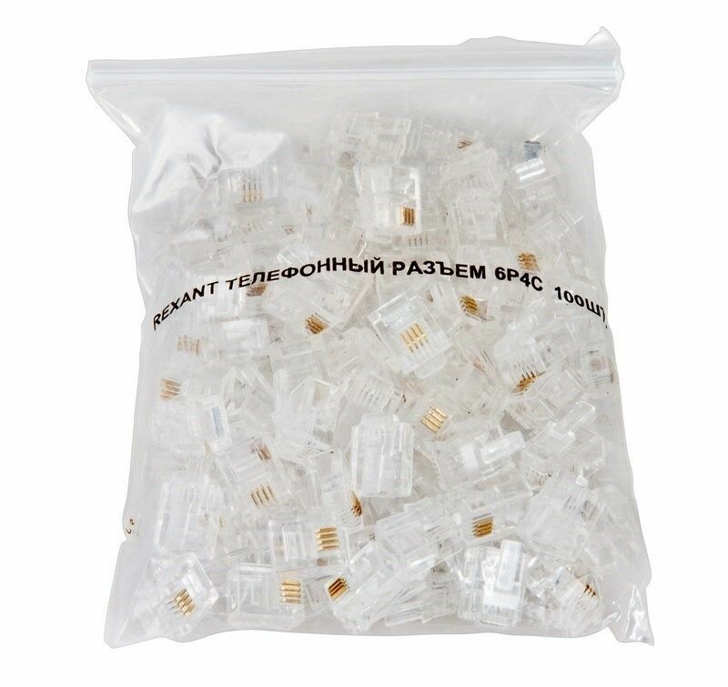 Разъем телефонный UTP, RJ-14 (6P4C), CAT 3 REXANT ,100шт.