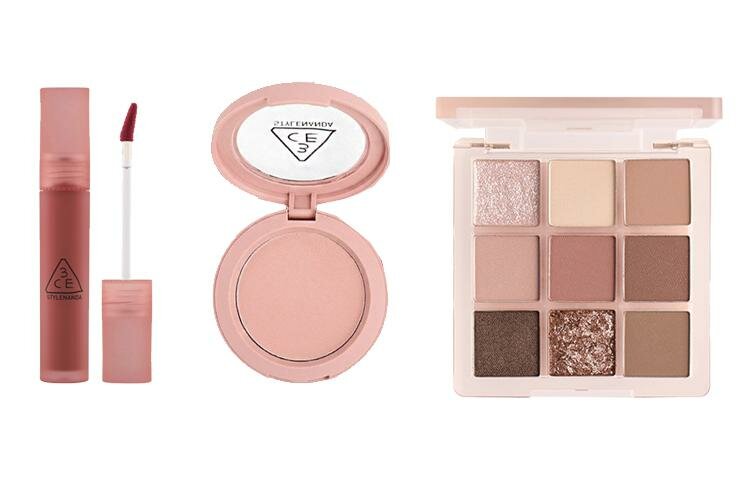 Набор из 3 предметов женский 3CE помада, палетка теней, румяна бархатистая натуральная матовая легкая в растушевке