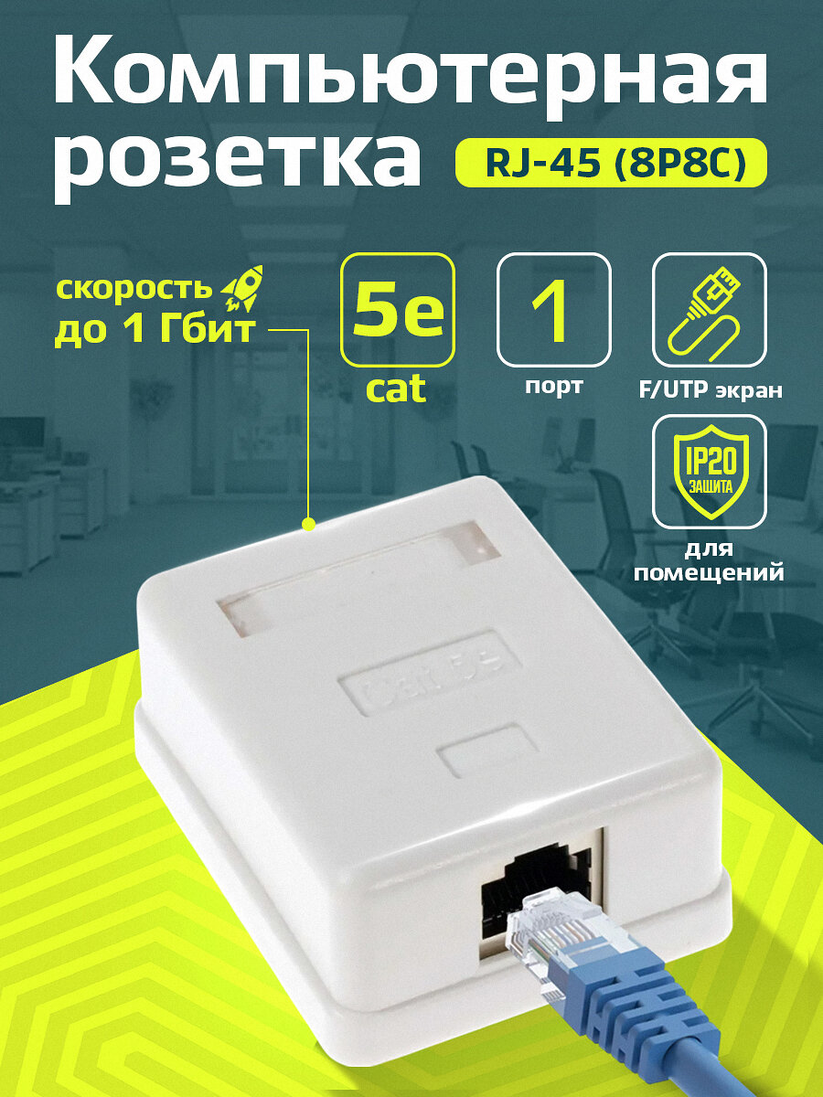 Розетка компьютерная TWIST RJ-45 (8p8c) категория 5е, 1 порт, на плате, экранированная, внешняя