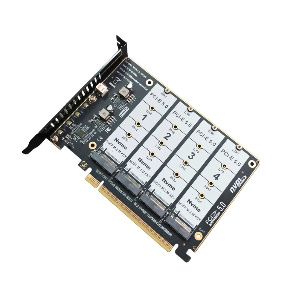 PCIe 5.0 M.2 NVMe SSD адаптерная карта 4 слота