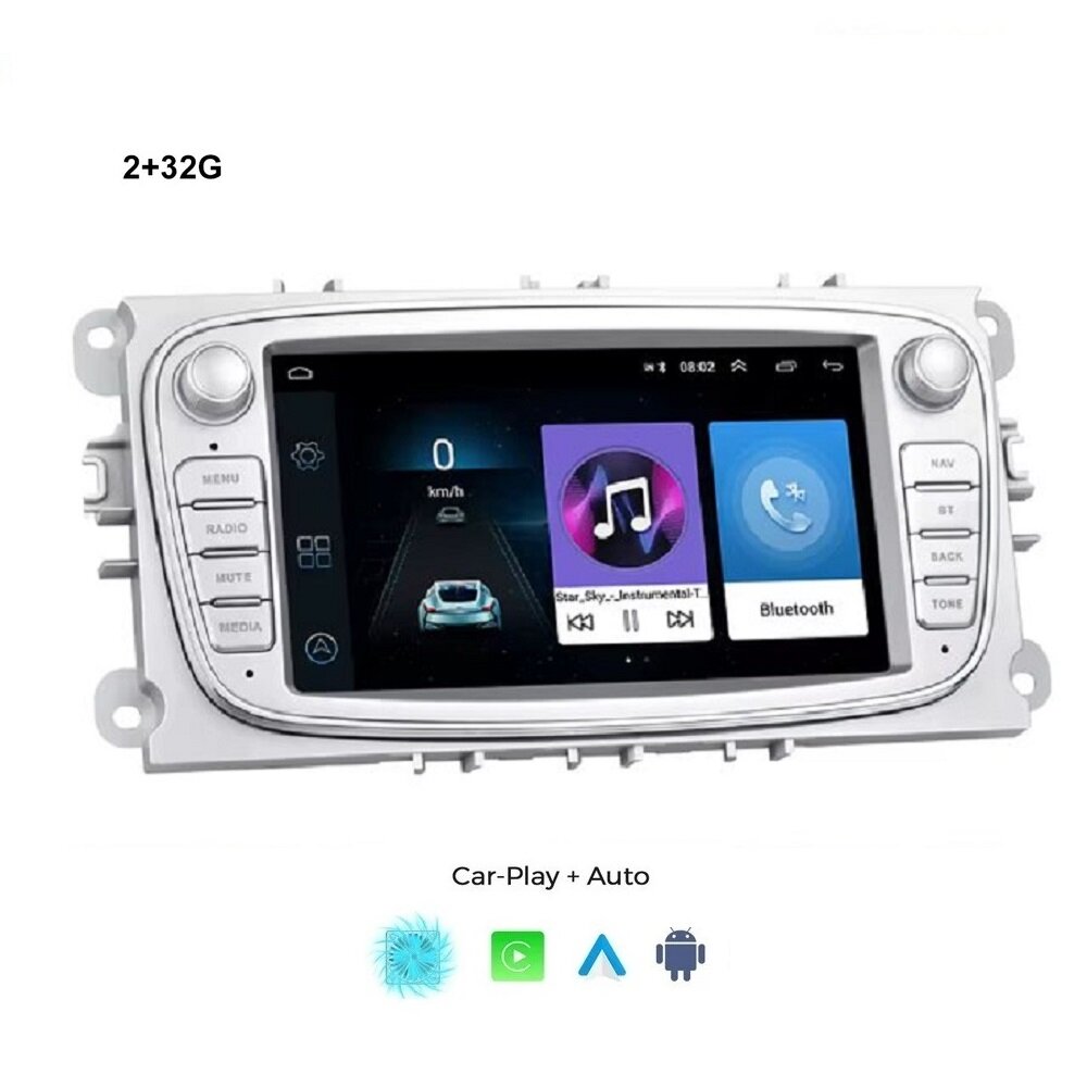 Магнитола для Ford Focus Mondeo C-MAX 2/32ГБ (серебро)