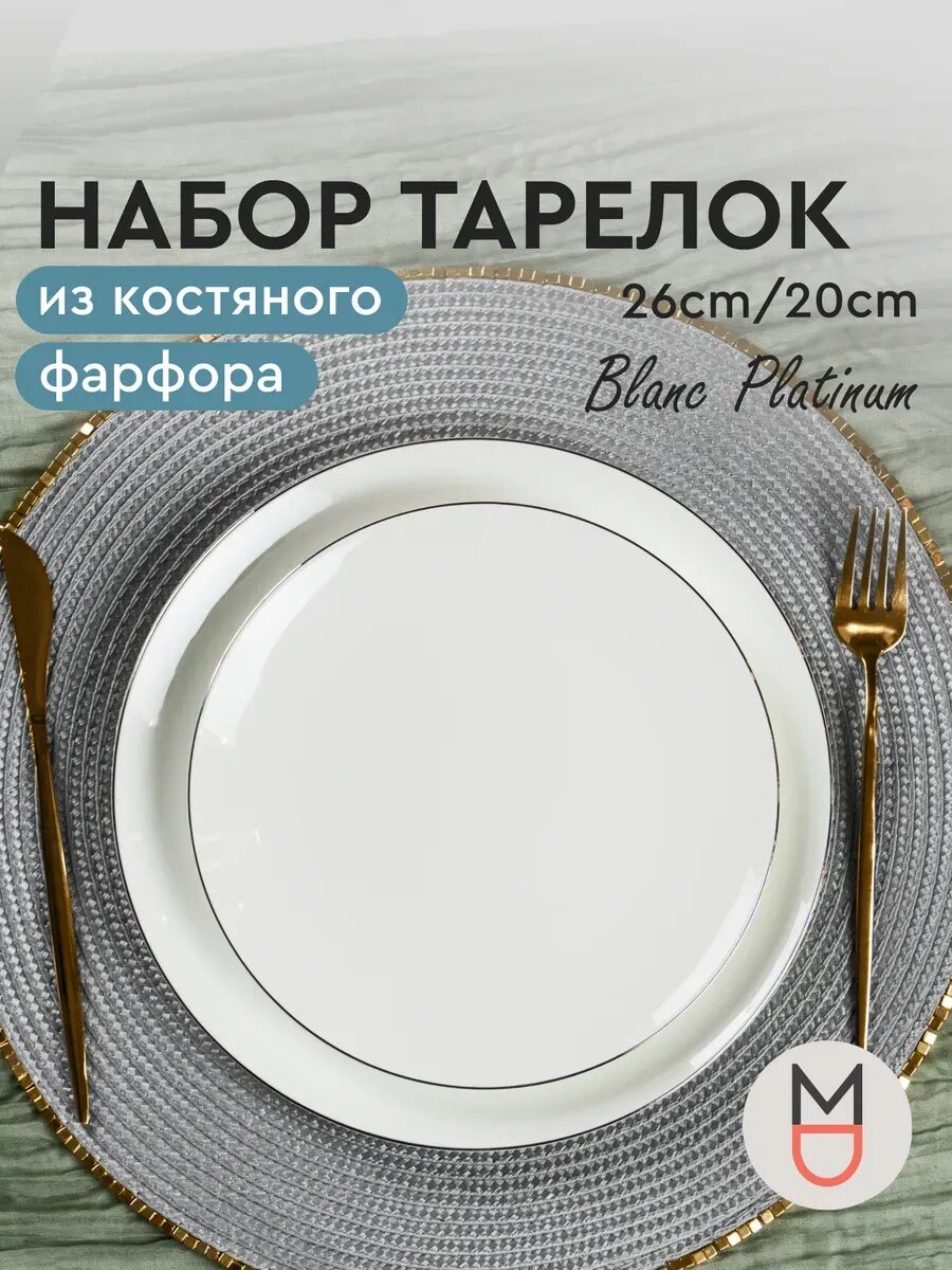 Набор тарелок обеденных "Бланк платинум", 2 шт, костяной фарфор