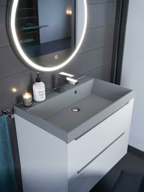 Uperwood Раковина для ванной 70 см, Uperwood Classic Quartz, кварцевая, серая матовая, бетон 291030004