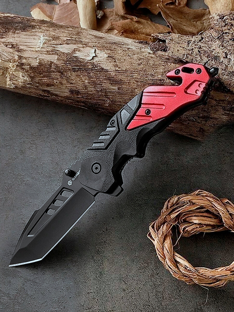 Нож Ganzo G629-RD складной красный, EDC с стропорезом и стеклобоем, нержавейка 8CR14, длина лезвия 8,1 см. клинок tanto