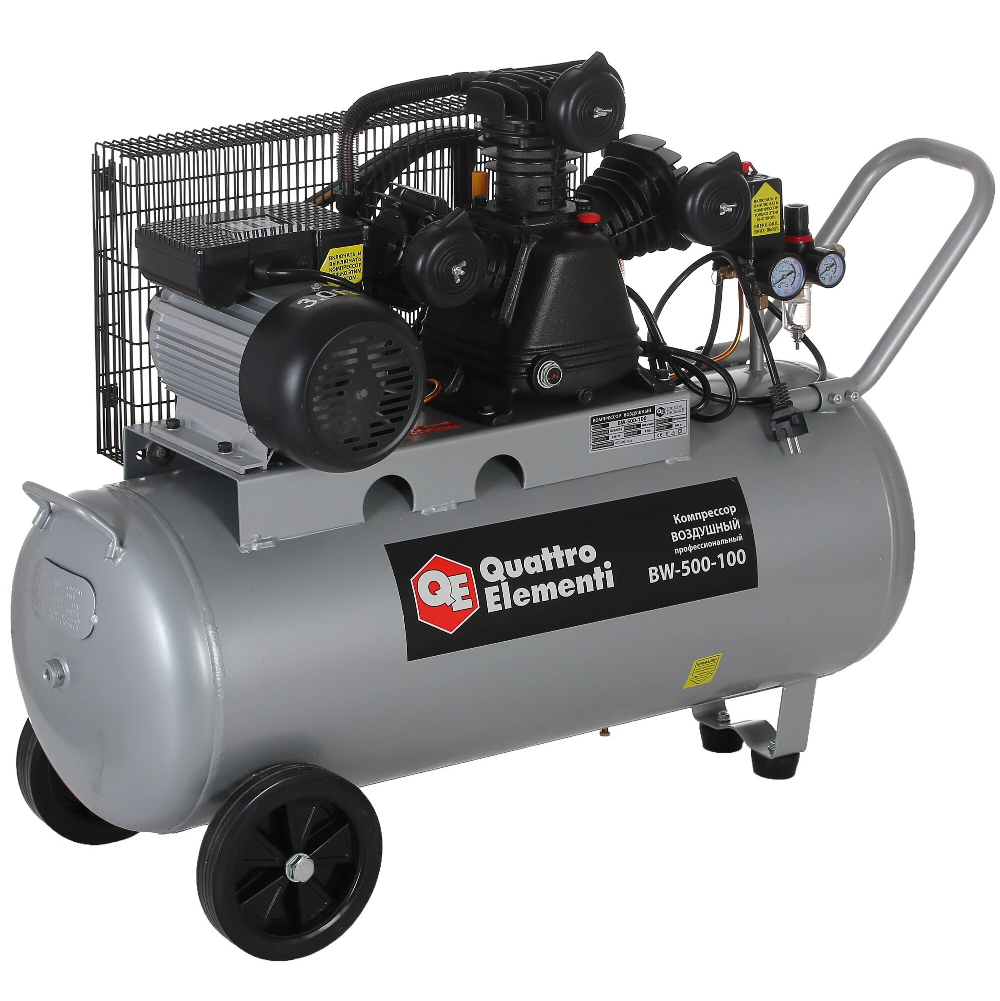 Компрессор QUATTRO ELEMENTI BW-500-100 серый, поршневой масляный, 2250 Вт