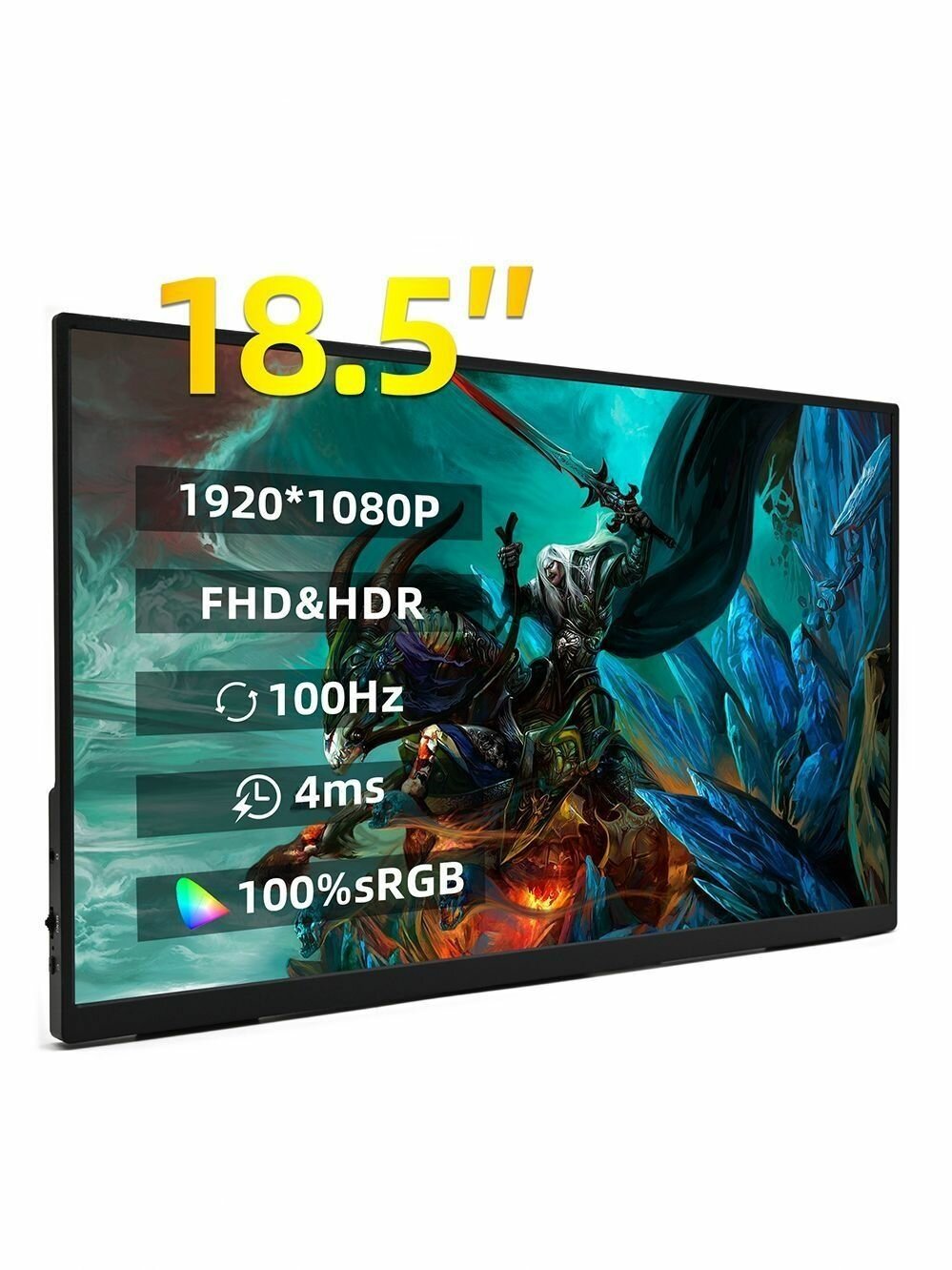 18,5-дюймовый портативный монитор, частота обновления 100 Гц, разрешение 1080p, черный.