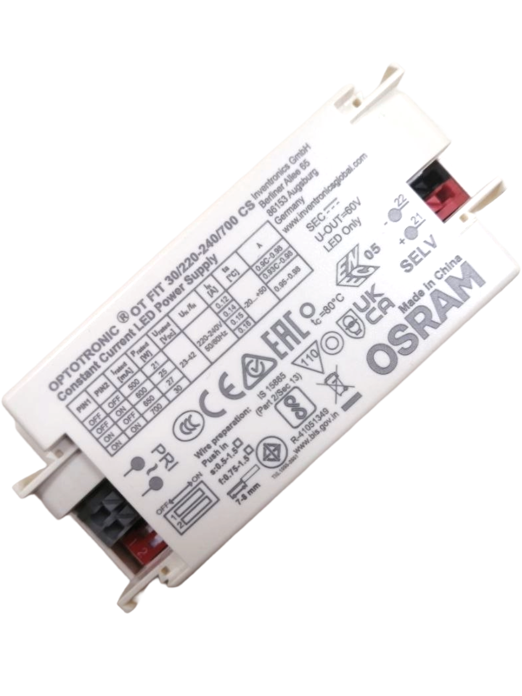 Драйвер Osram OT FIT 30/220-240/700 CS 11,5-29,4W 23-42V DIP- пер 500/600/650/700мА 97х43х30мм 4052899617322
