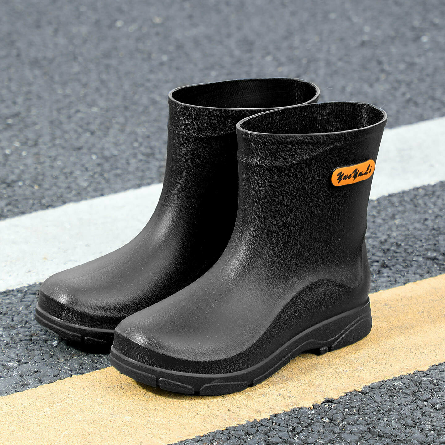 Мужские резиновые сапоги для дождя, короткие забродные сапоги, рыболовные сапоги, сапоги до середины икры со светоотражающими полосами, рабочая обувь и защитная обувь. Размер обуви. EU:43