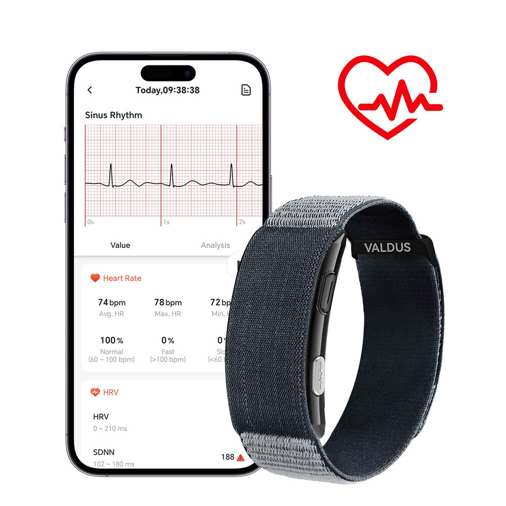 Фитнес-браслет VALDUS VITRO с измерением ЭКГ, давления, пульса, кислорода в крови, до 30 дней без подзарядки