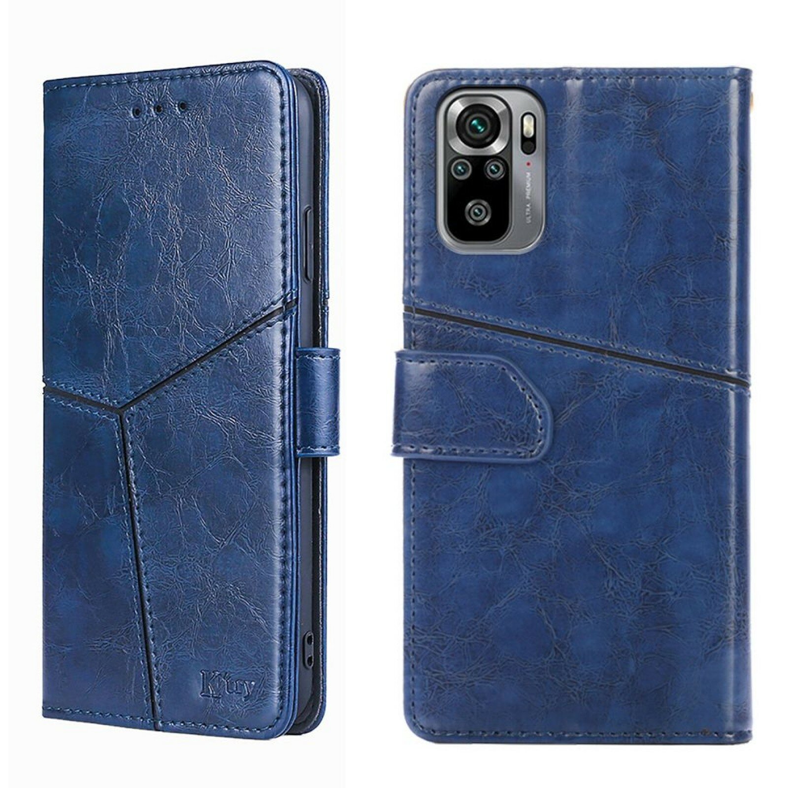 Чехол-книжка MyPads для Xiaomi Redmi Note 10 / Note 10s / POCO M5s с магнитной застежкой и геометрическим узором, темно-синий