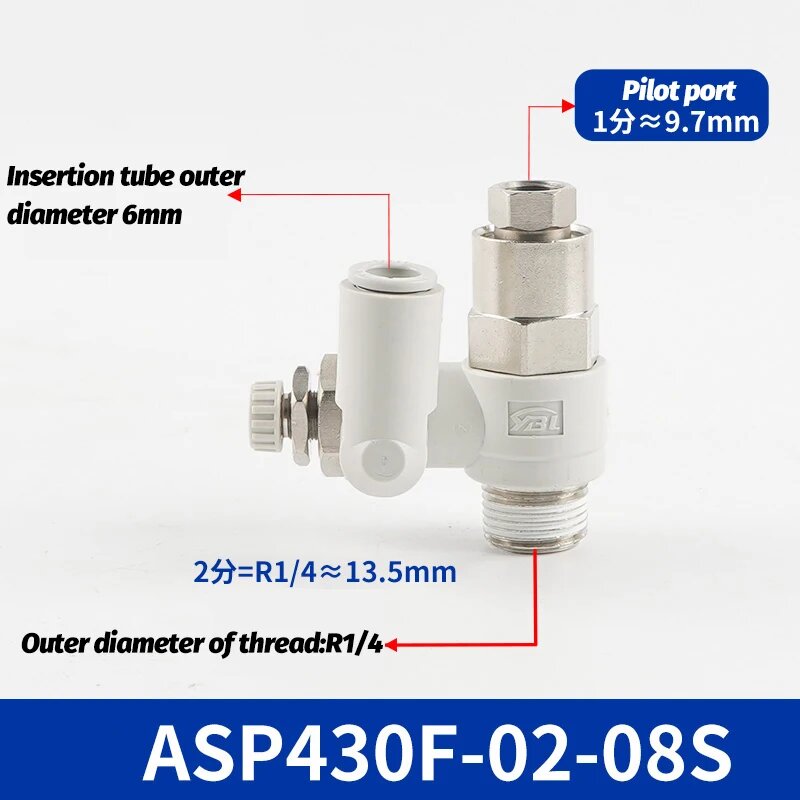 Пневматический соединитель AIRSLG ASP430F-02-08S, 6 мм