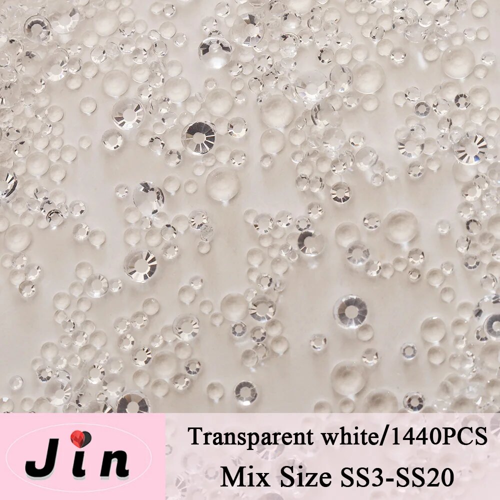 Стразы JIN прозрачно-белые SS3-SS20, 1440шт