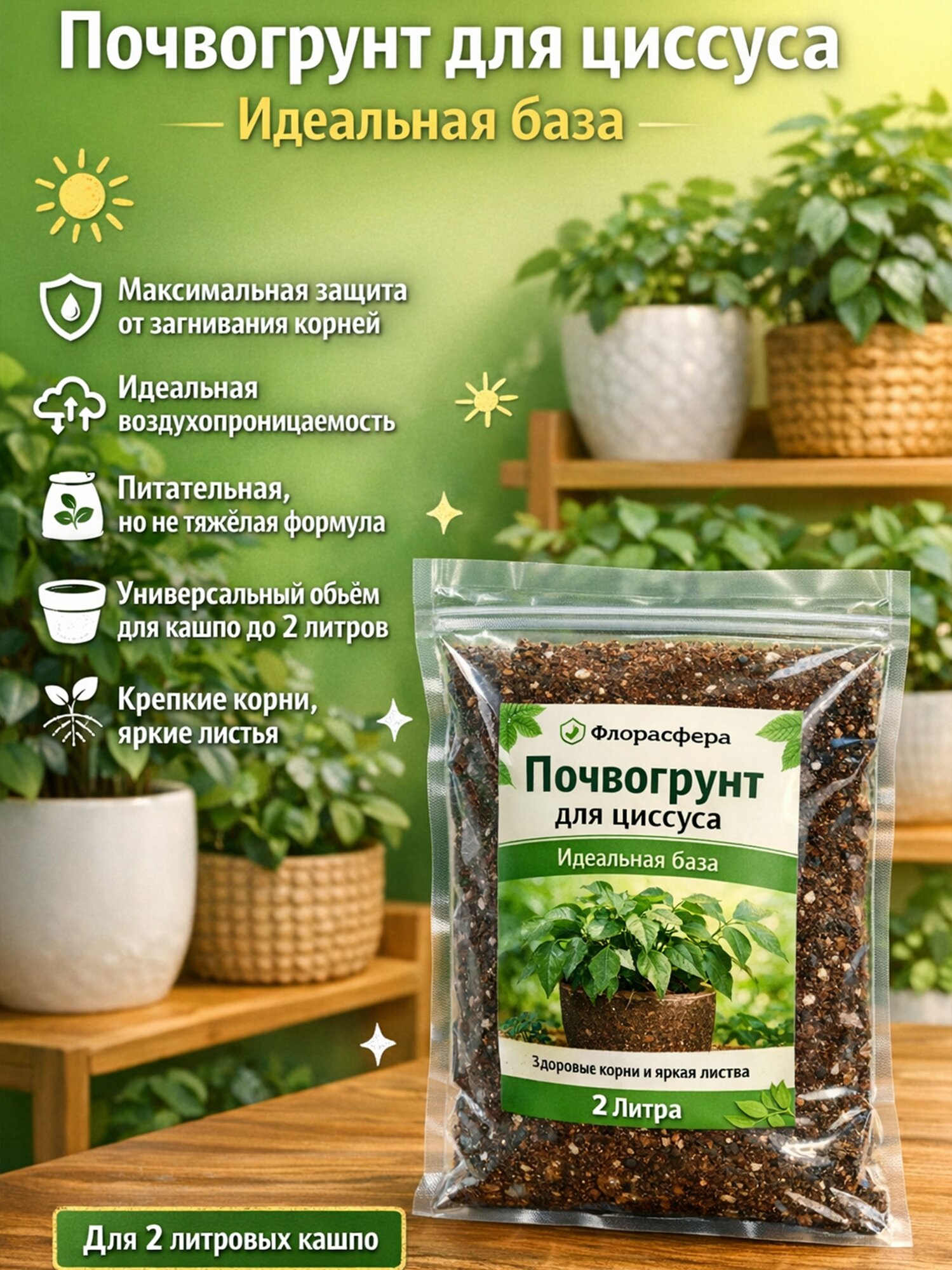 Почвогрунт для циссуса для кашпо до 2л премиум грунт для растений