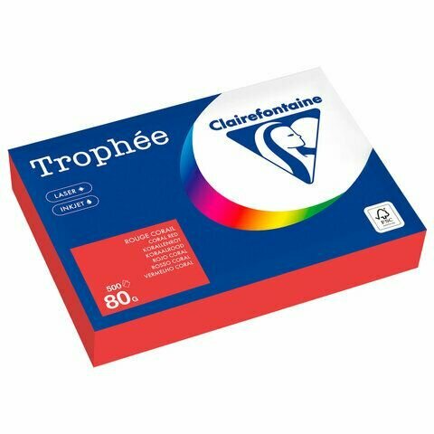 Бумага цветная CLAIREFONTAINE, А4, 80 г/м2, 500 л, интенсив, кораллово-красный, Франция, 8175PC