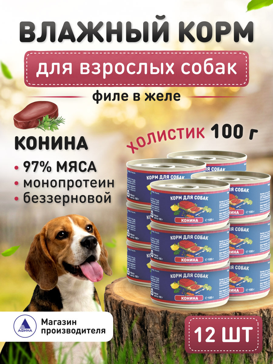 Влажный корм с кониной для собак Solid Natura Holistic, упаковка 12 шт х 100 г