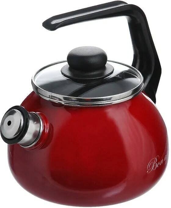 Чайник для плиты Vitross / Витросс Bon appetit 1RА12 со свистком из нержавеющей стали вишневый 2.0л / для кипячения воды / кухонная посуда для всех видов плит