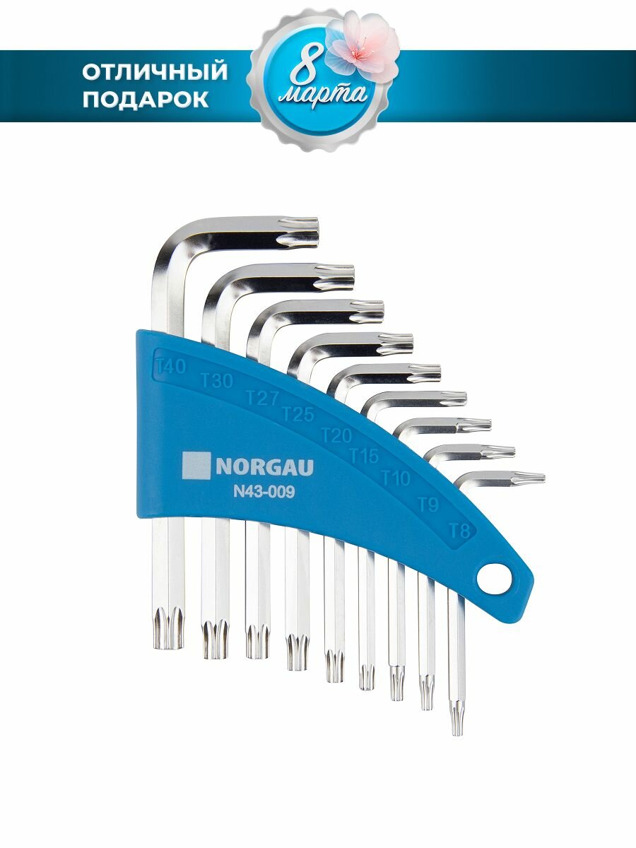 Профессиональный набор двусторонних ключей NORGAU Industrial с профилем TORX для затяжки винтов, 9 штук